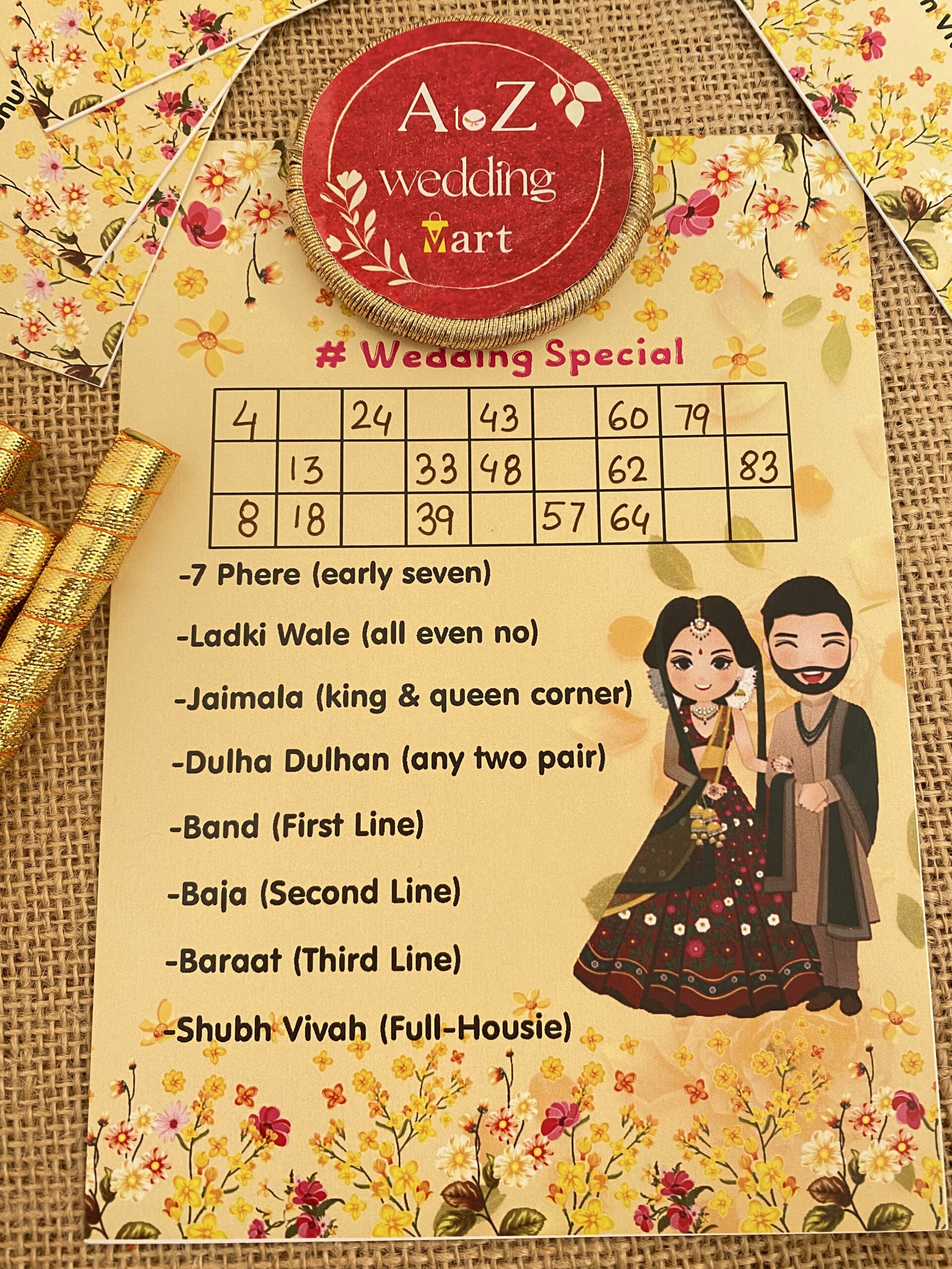 Wedding Theme Tambola | Housie Tickets for Wedding Party Game ( 20 ...